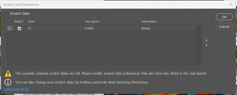 How to fix the Photoshop error 'The Scratch Disks Are Full"